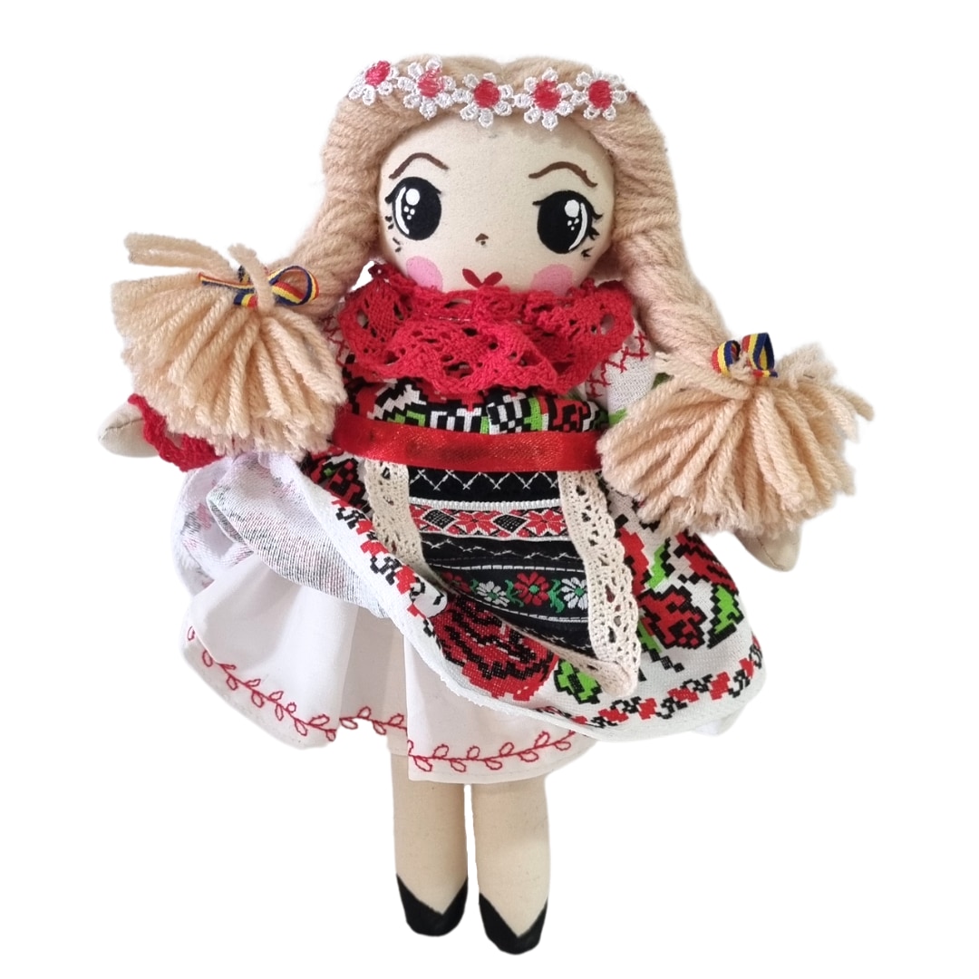 Papusa handmade traditionala romaneasca Romancuta mini blonda ...