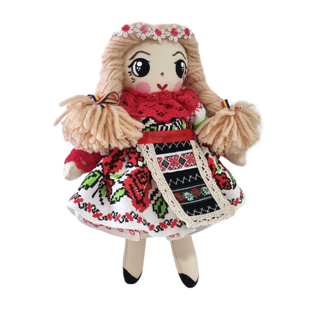 Papusa handmade traditionala romaneasca Romancuta mini blonda ...