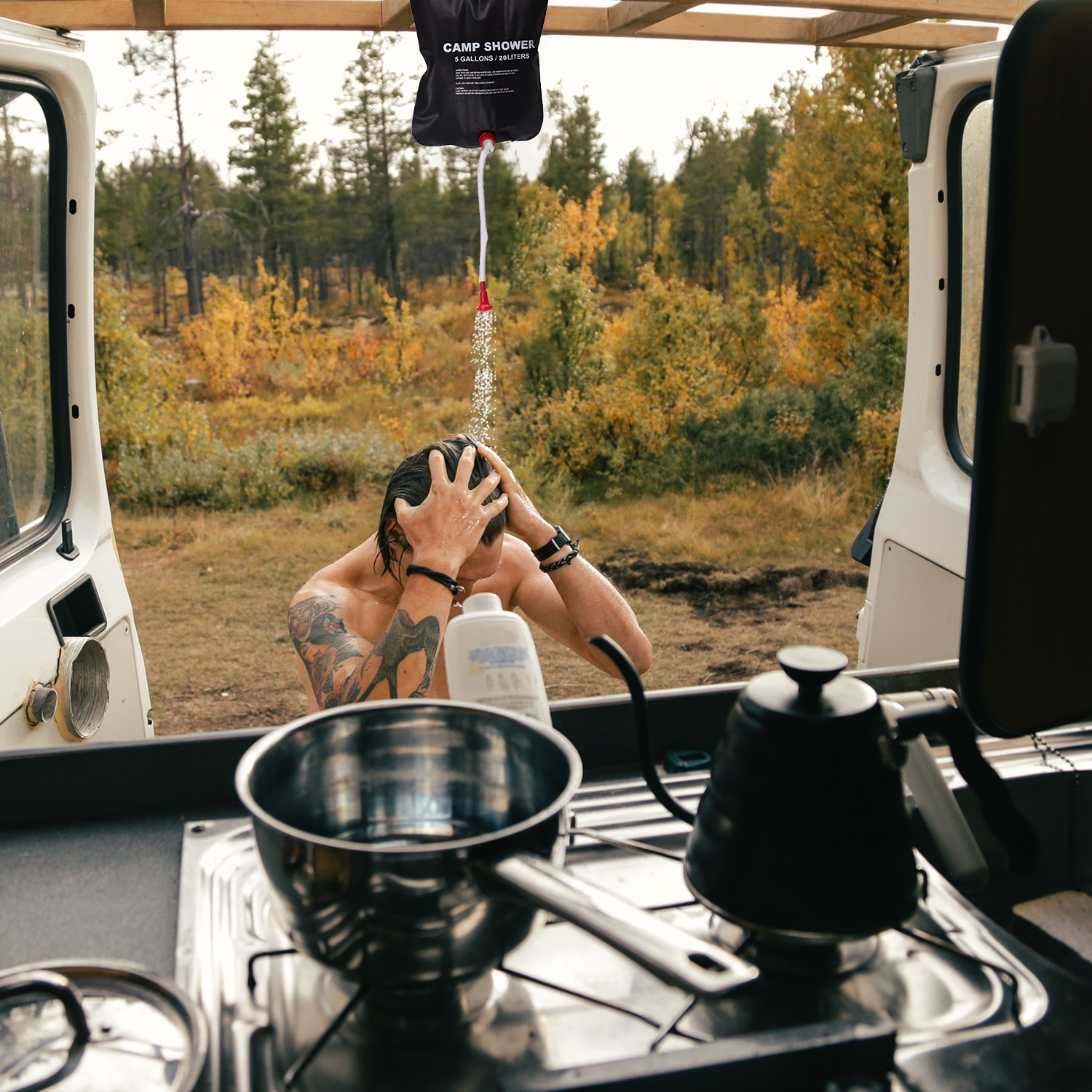 Dus solar pentru camping, PVC, Capacitate 20L, Negru - eMAG.ro