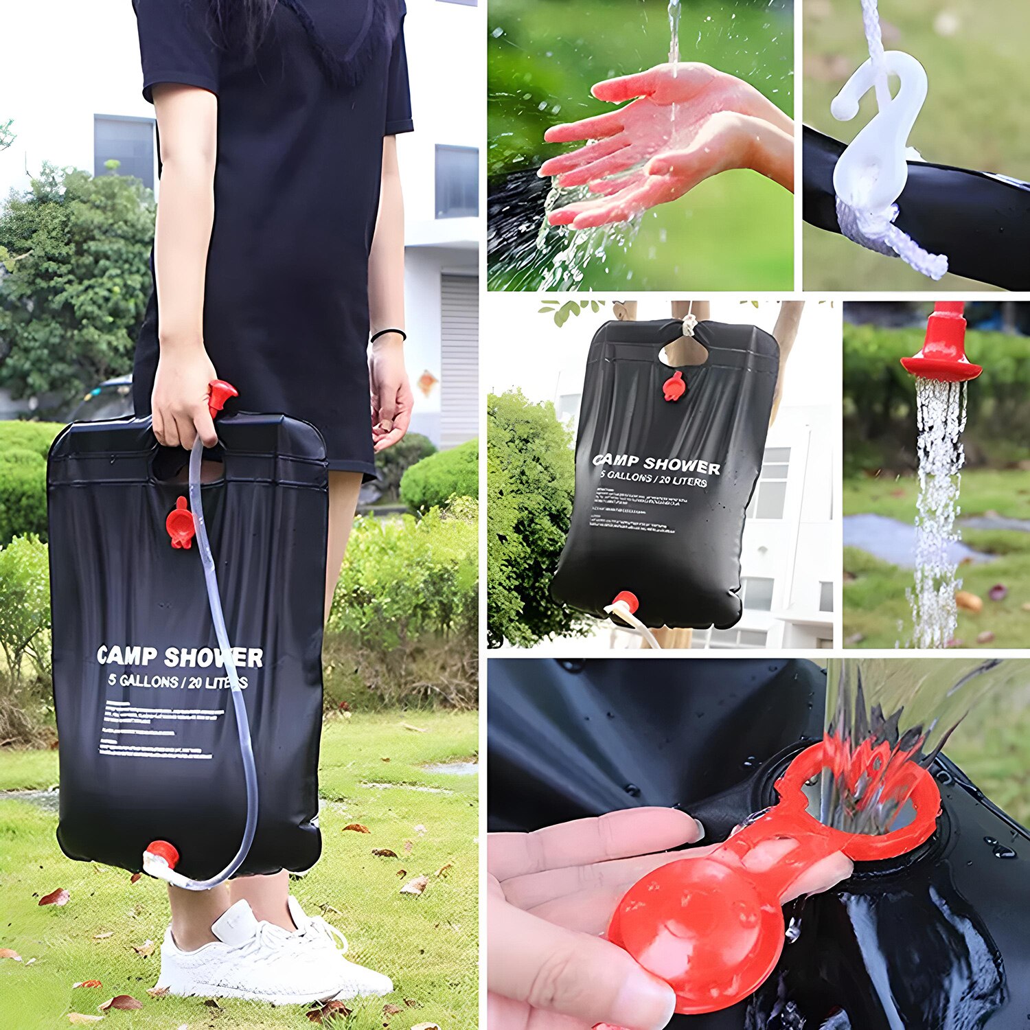 Dus solar pentru camping, PVC, Capacitate 20L, Negru - eMAG.ro