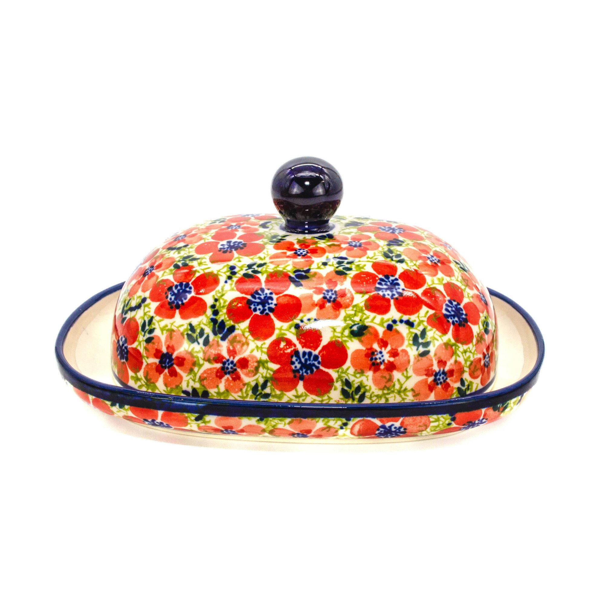 Untiera ovala cu capac Fire Poppies, ceramica smaltuita, pictata manual ...