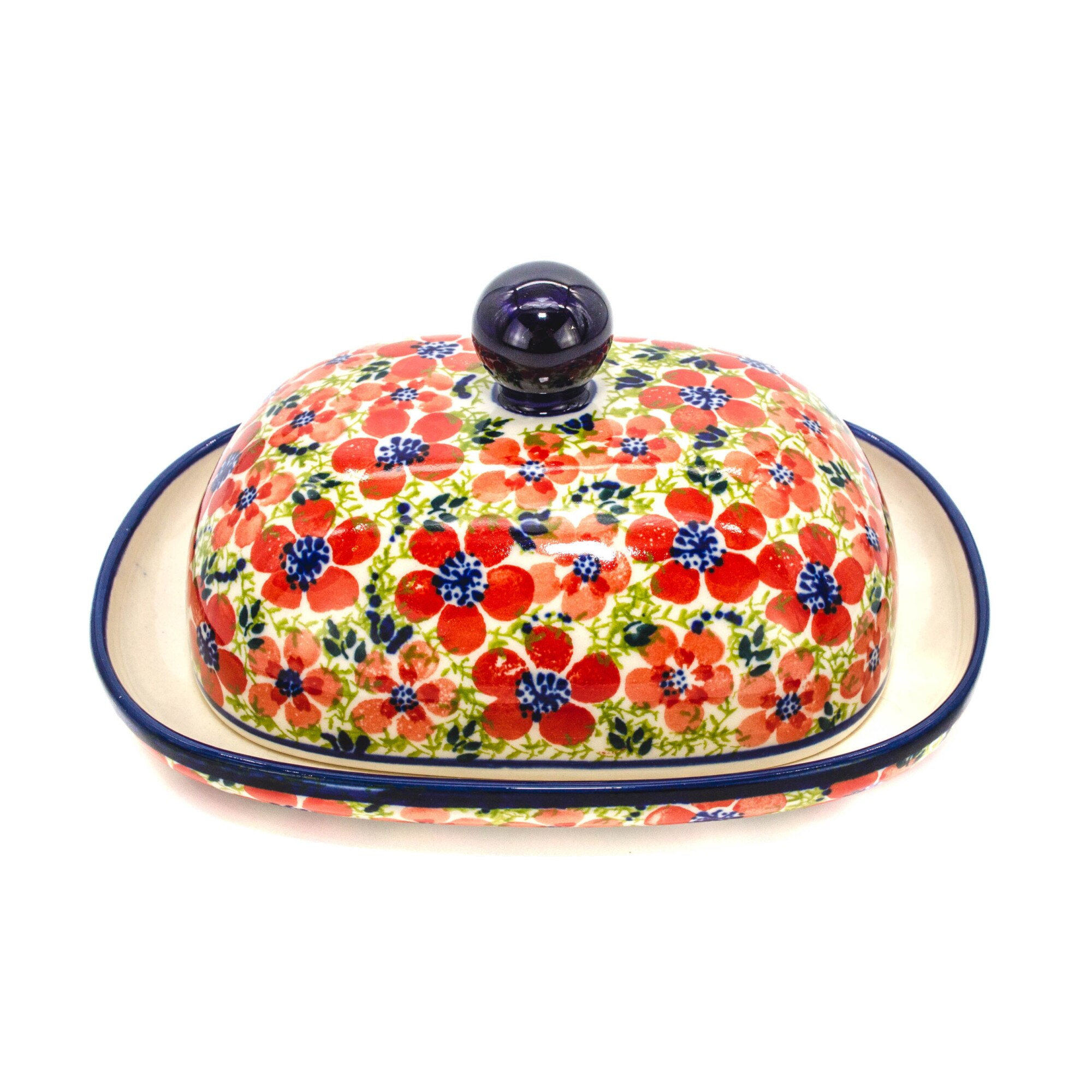 Untiera ovala cu capac Fire Poppies, ceramica smaltuita, pictata manual ...