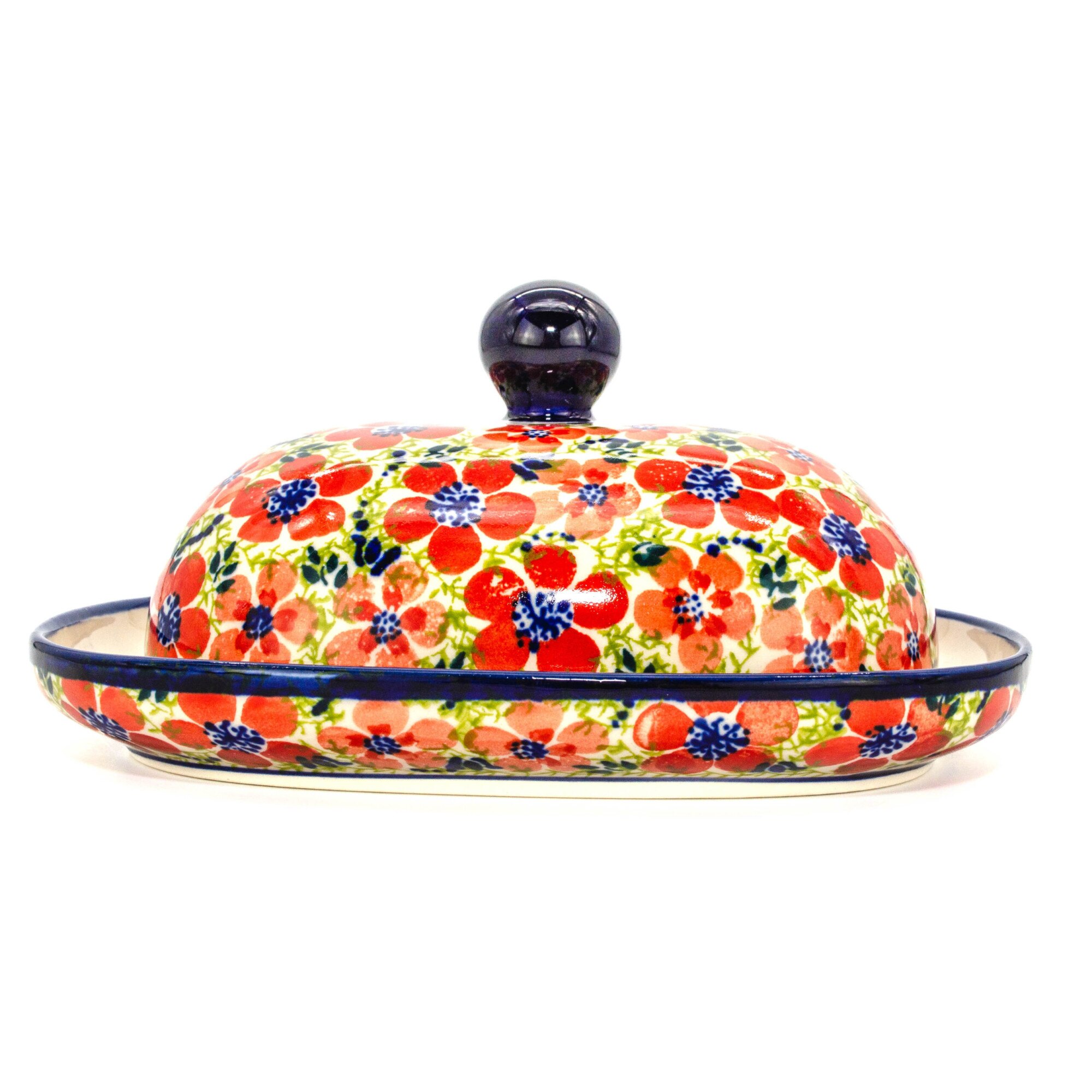 Untiera ovala cu capac Fire Poppies, ceramica smaltuita, pictata manual ...