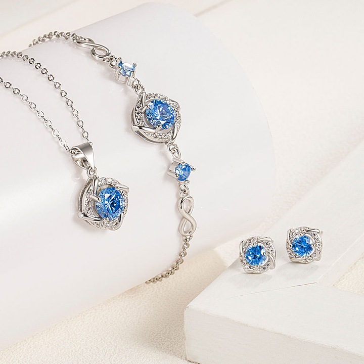 Дамски комплект бижута, Колие обеци и гривна, S925 сребро, Син, 3 бр. - eMAG.bg