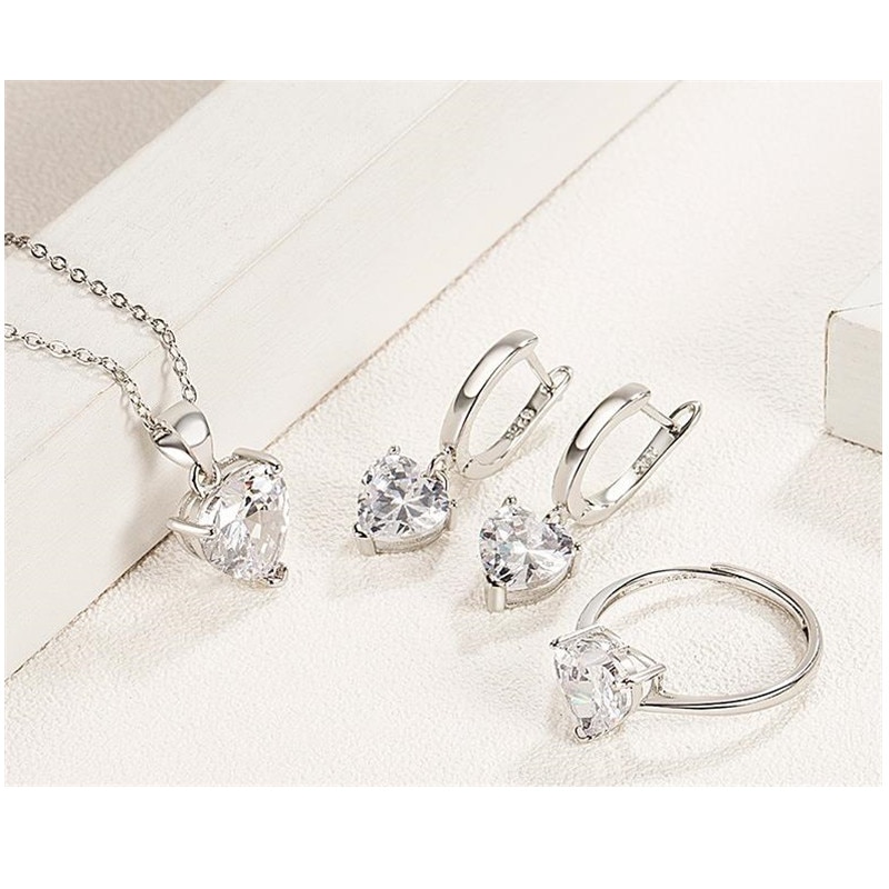 Дамски комплект бижута, Колие, обеци и пръстен, S925, Бял, 3 бр. - eMAG.bg