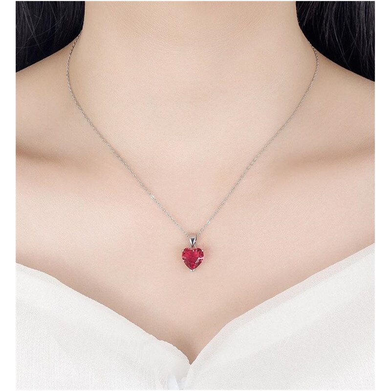 Set bijuterii femei, colier si cercei si inel, S925 argint, rosu, 3 buc ...