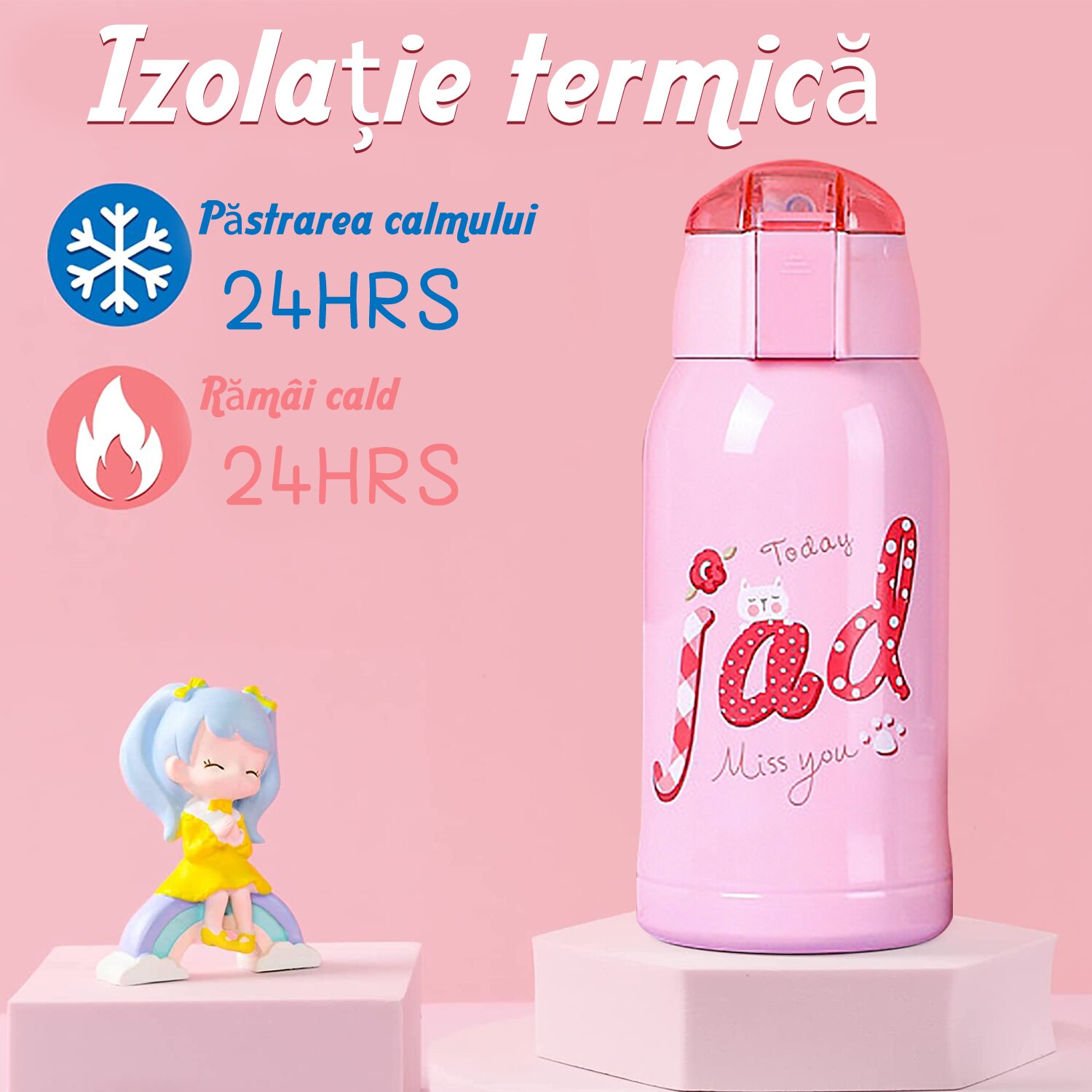 Termos inteligent pentru Copii, SDLOGAL, Ecran LCD temperatura, Inox ...