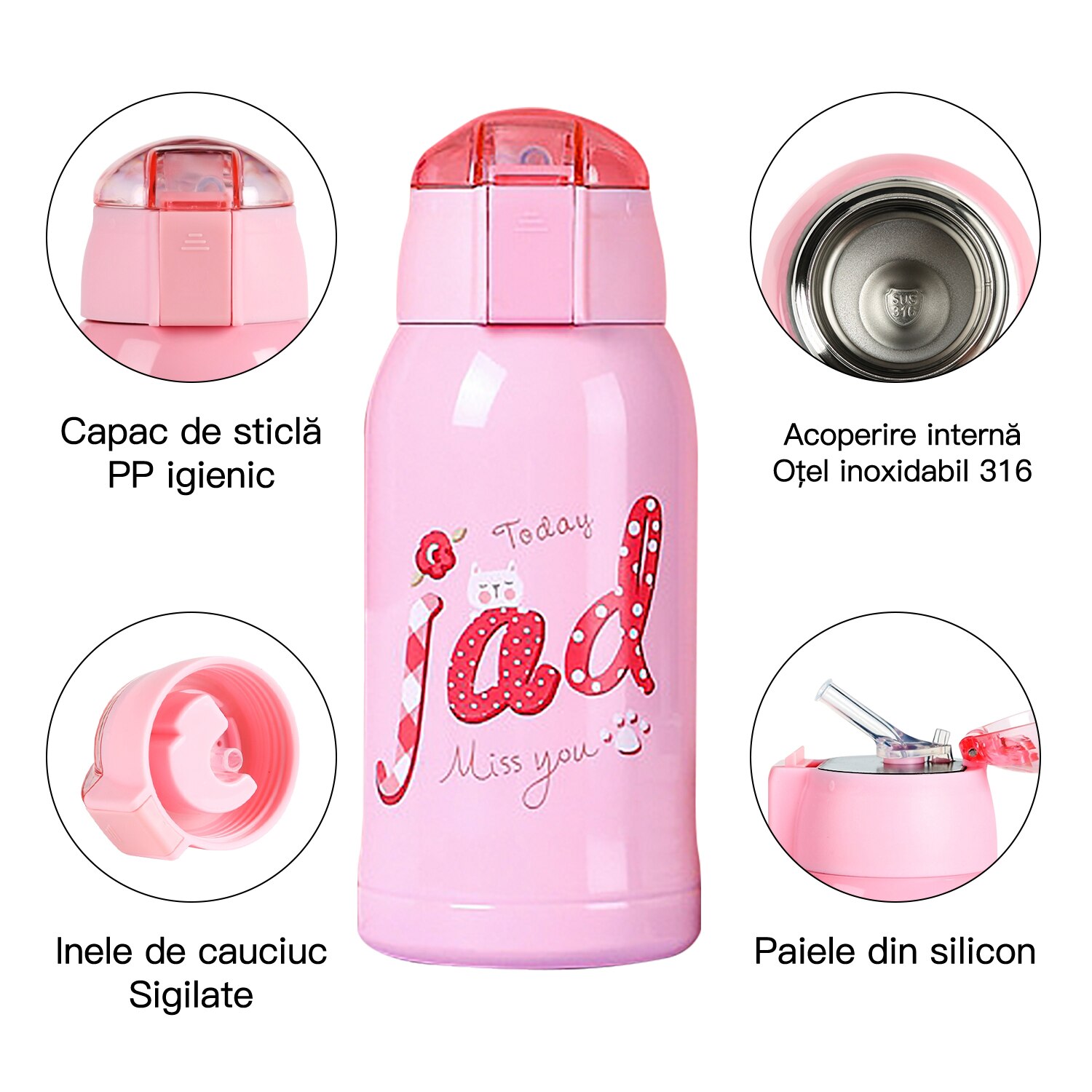 Termos inteligent pentru Copii, SDLOGAL, Ecran LCD temperatura, Inox ...