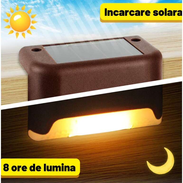 Set 8 lampi LED cu incarcare solara pentru scari, terase sau balustrada ...