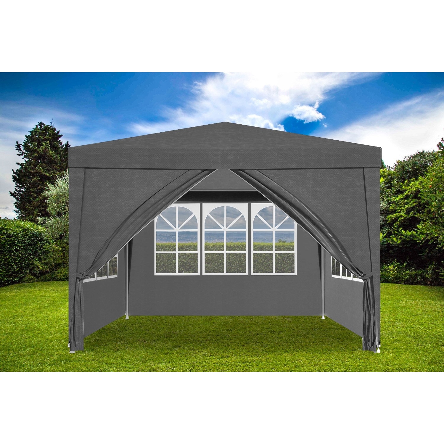 Cort pavilion de gradina, 300x300 cm, cu 4 pereti laterali cu ferestre ...