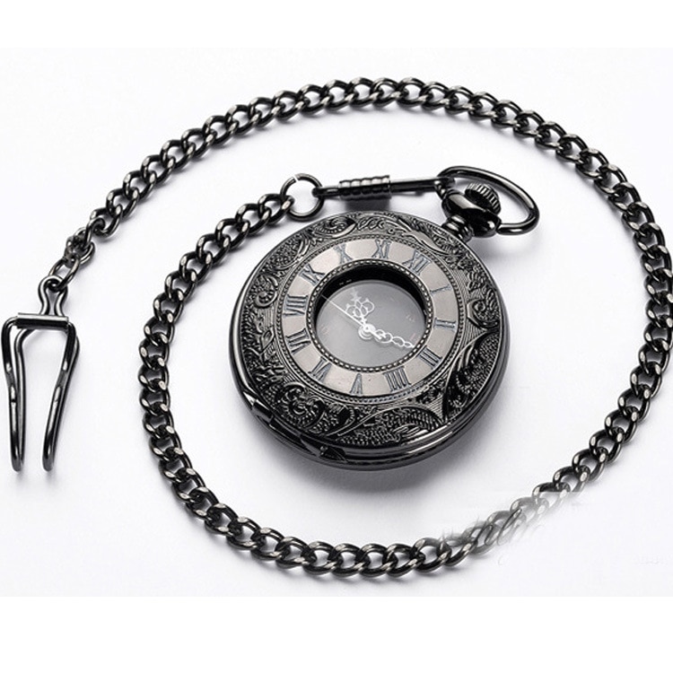 Ceas de buzunar cu cifre romane, mecanism quartz, actionare la buton ...