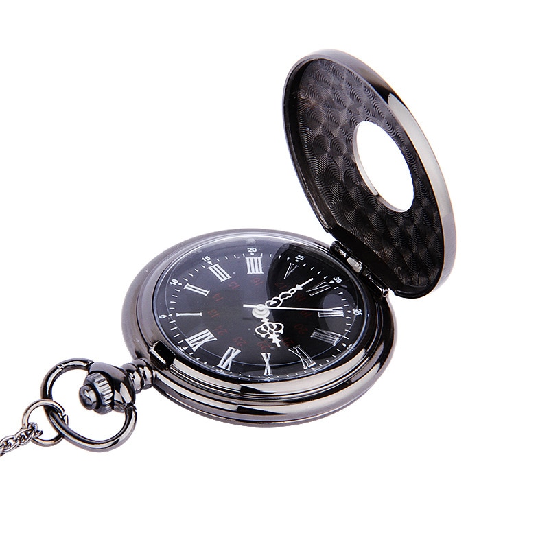 Ceas de buzunar cu cifre romane, mecanism quartz, actionare la buton ...