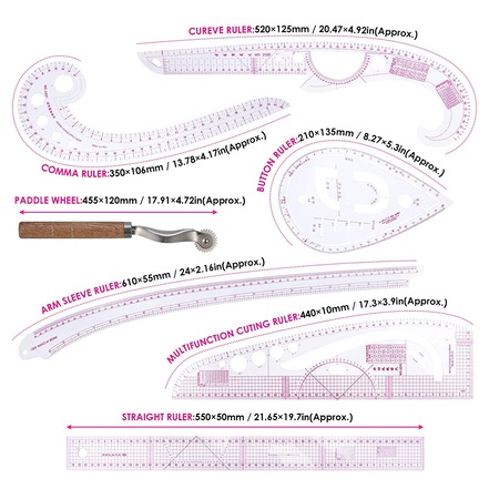 Set instrumente masurat rigla croitorie, Zggzerg, 7 bucati, Precizie ...