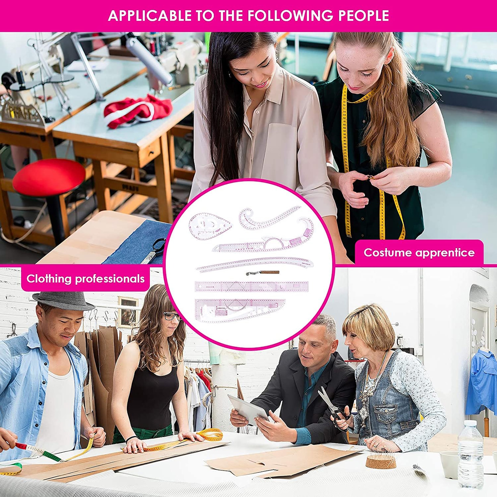 Set instrumente masurat rigla croitorie, Zggzerg, 7 bucati, Precizie ...