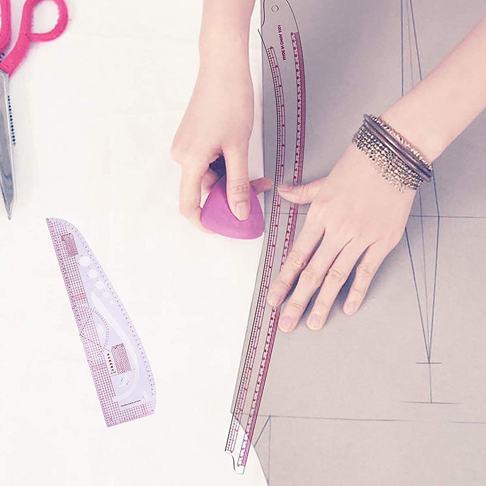 Set instrumente masurat rigla croitorie, Zggzerg, 7 bucati, Precizie ...