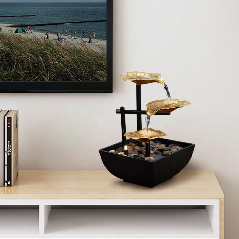 Fantana de interior cu iluminare LED, negru/auriu, 21x15x15 cm - eMAG.ro