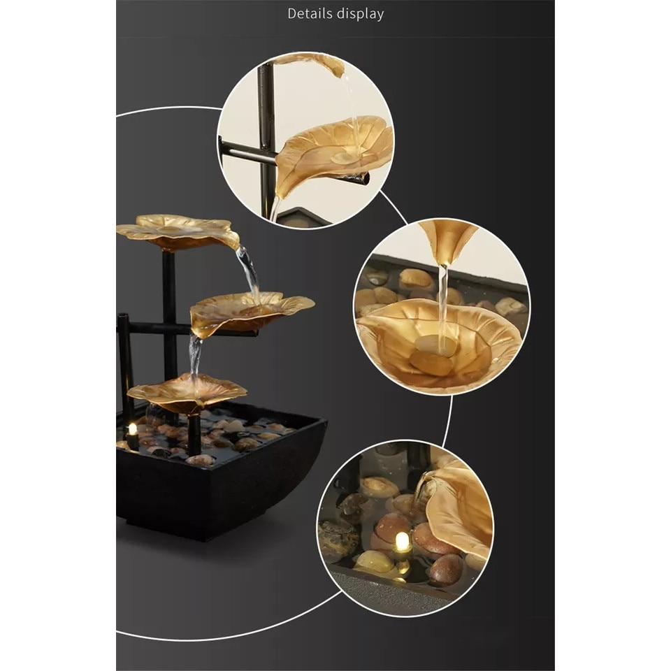 Fantana de interior cu iluminare LED, negru/auriu, 21x15x15 cm - eMAG.ro