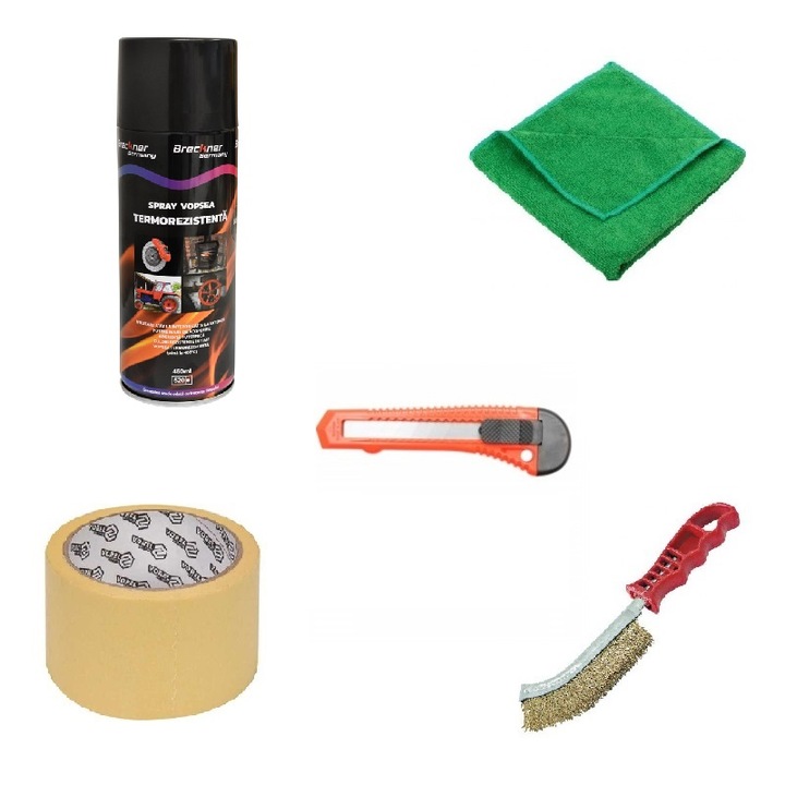 Kit complet Vopsea Termica, Etrieri, Spray Negru 450ml, Banda acopeire ...