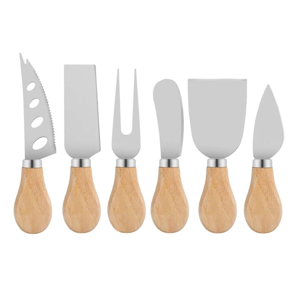 Set 6 cutite din inox cu maner din lemn pentru branzeturi Salestore.ro ...