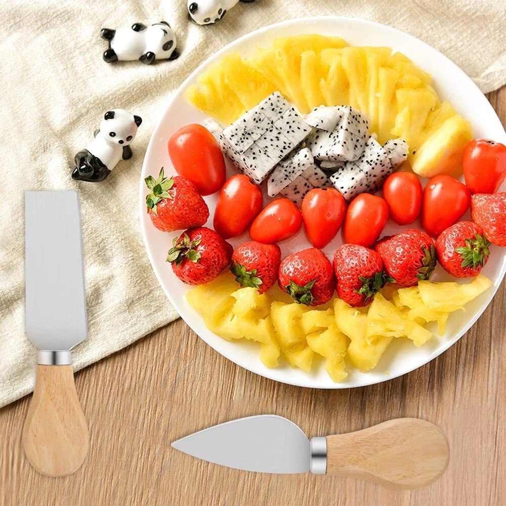 Set 6 cutite din inox cu maner din lemn pentru branzeturi Salestore.ro ...