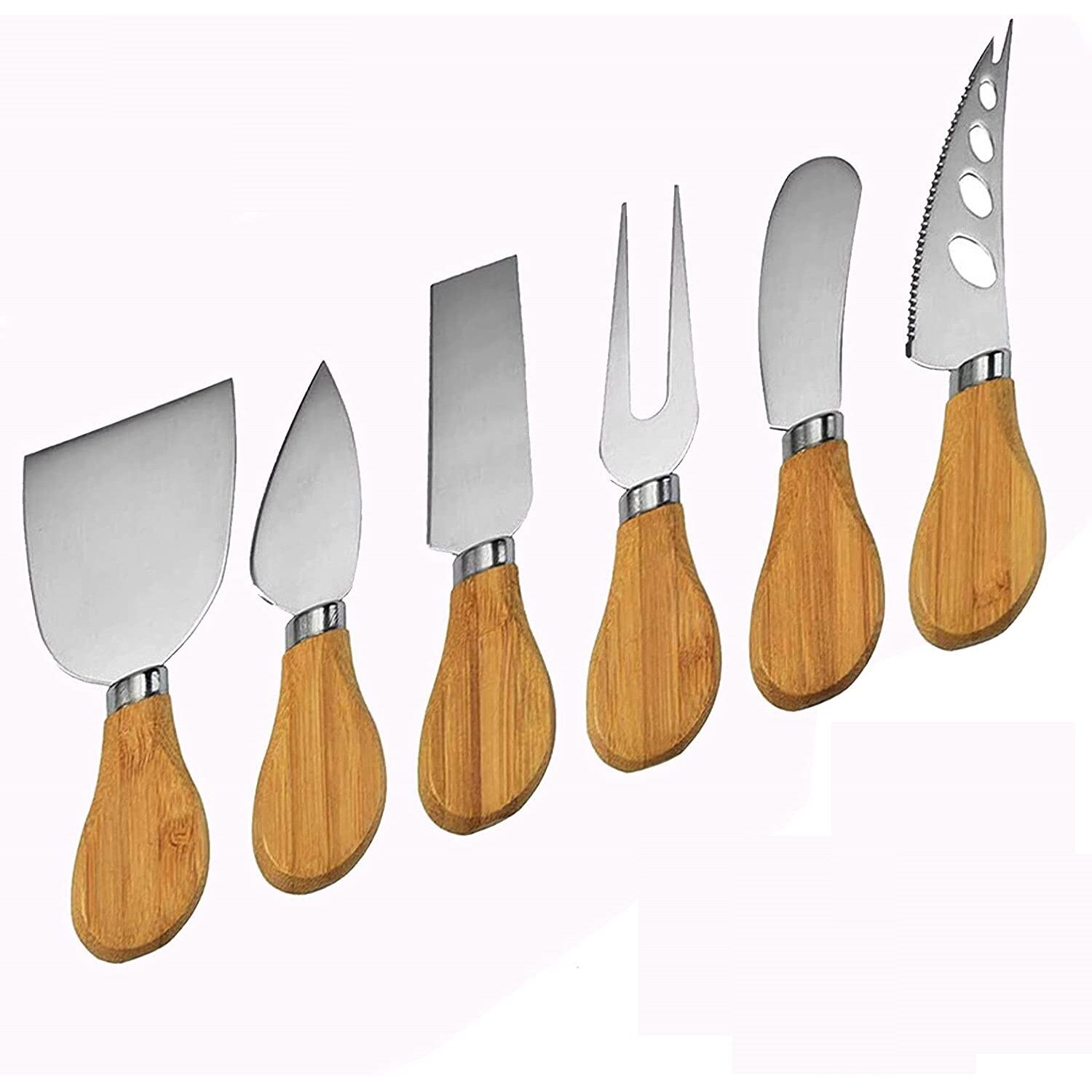 Set 6 cutite din inox cu maner din lemn pentru branzeturi Salestore.ro ...