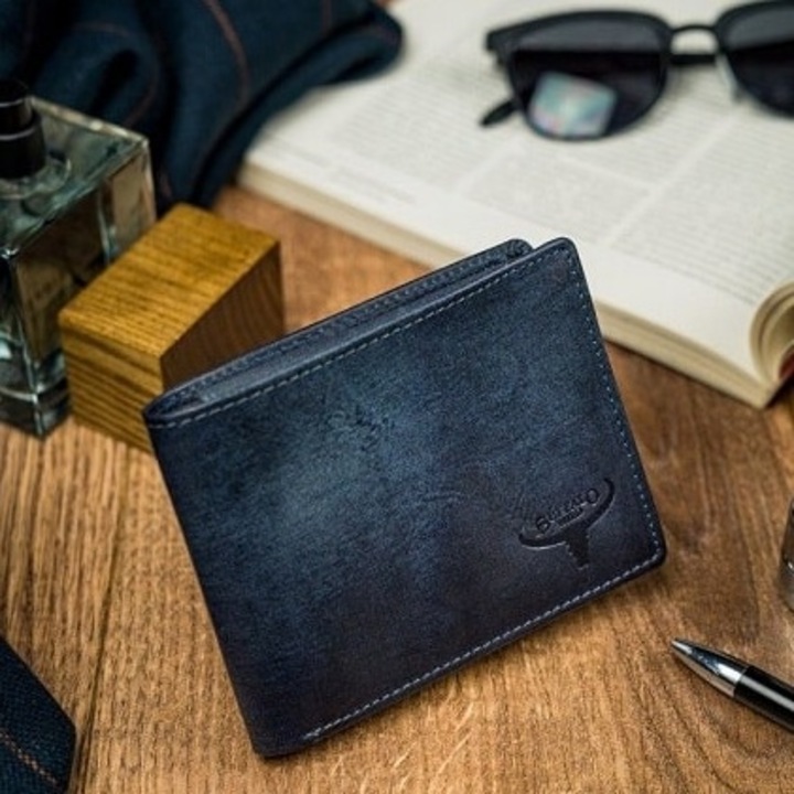 Portofel barbati din Piele Naturala, Protectie RFID, Albastru - eMAG.ro