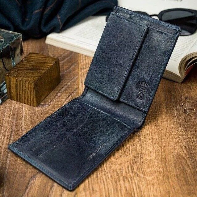 Portofel barbati din Piele Naturala, Protectie RFID, Albastru - eMAG.ro