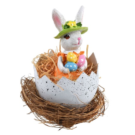 Decoratiune iepuras cu oua de Paste, DecorCasa, 10 x 16 cm - eMAG.ro