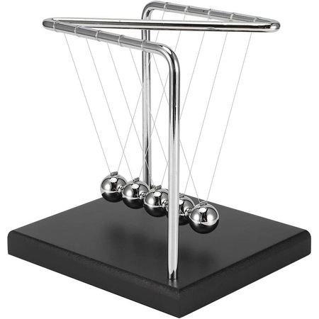 Pendulul lui Newton, perpetuum mobile, 5 bile inox, 15 cm, argintiu ...