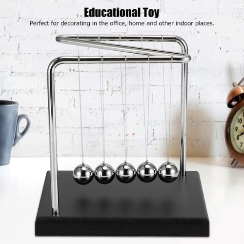 Pendulul lui Newton, perpetuum mobile, 5 bile inox, 15 cm, argintiu ...