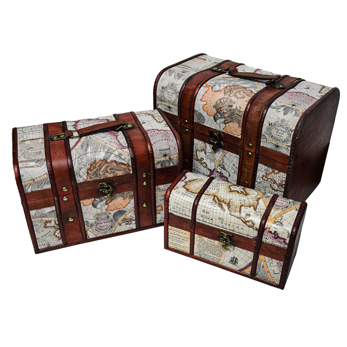 Set 3 cutii depozitare tip cufar, Naimeed D170SET, Lemn, Visiniu - eMAG.ro