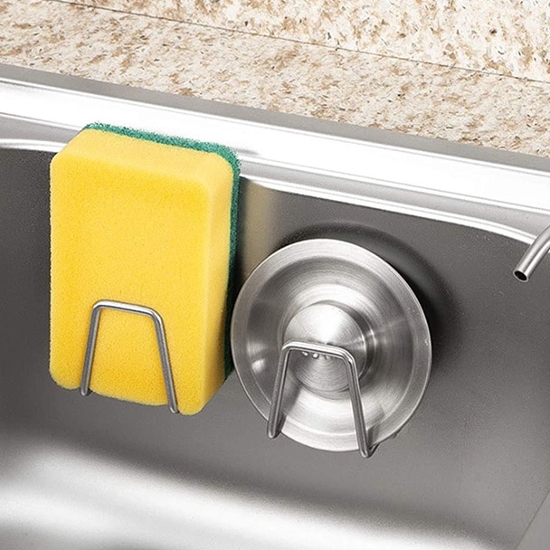 Suport pentru burete, IZMAEL, Autoadeziv, Inox, Alb - eMAG.ro