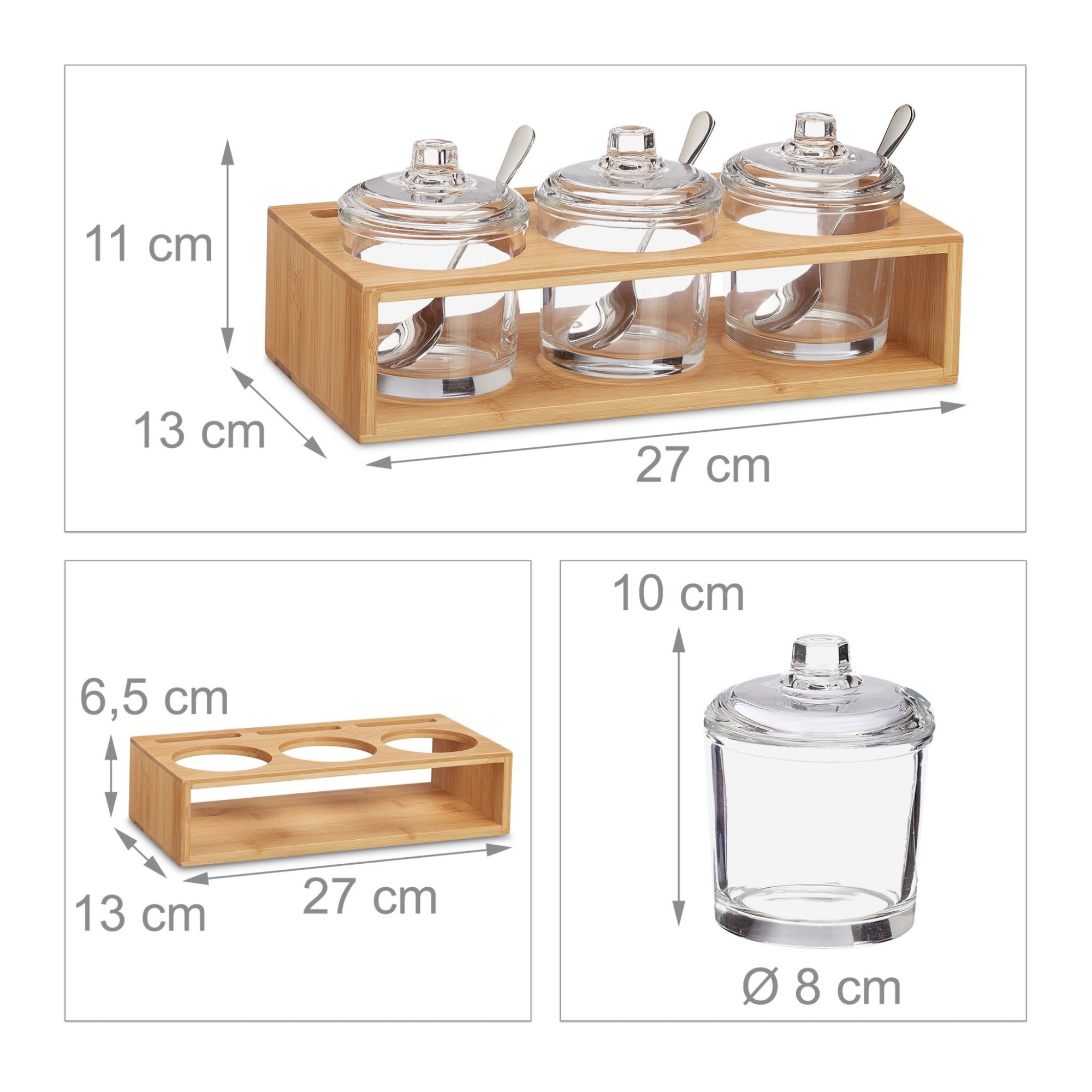 Set 3 borcane de condimente cu suport din bambus, 11 x 27 x 13 cm - eMAG.ro