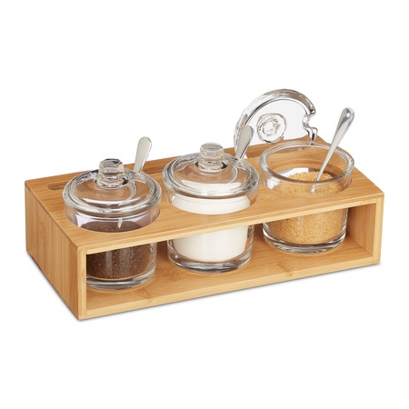 Set 3 borcane de condimente cu suport din bambus, 11 x 27 x 13 cm - eMAG.ro
