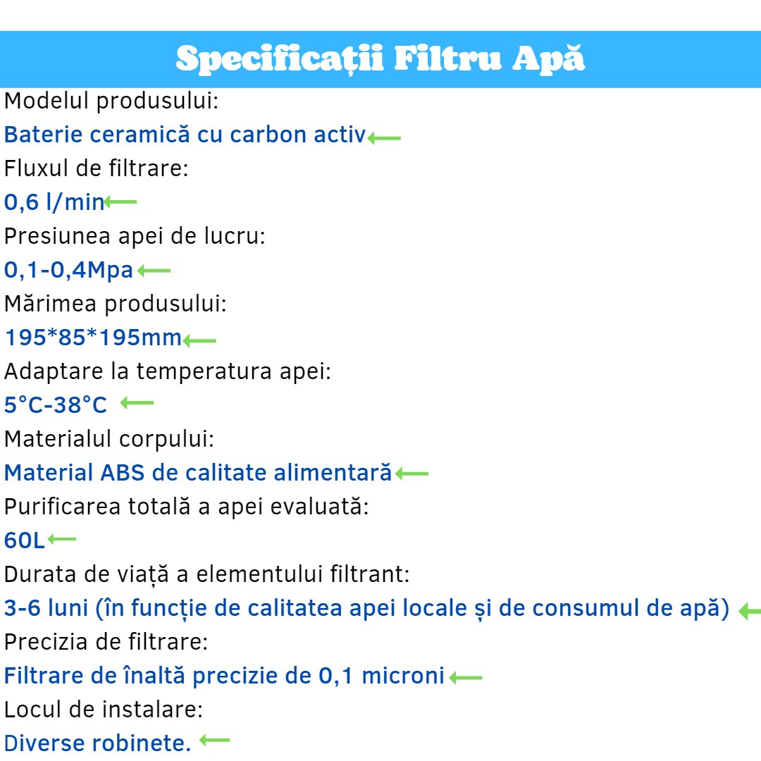 Filtru pentru apa alcalina, cu element de filtrare ceramica, uz casnic ...