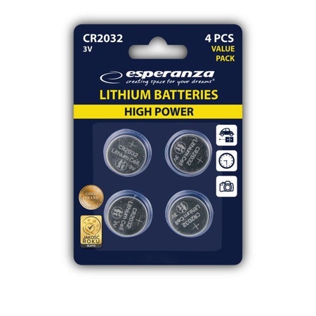 Set 4 baterii Litiu 3V CR2032, Esperanza 95805, tip moneda, in blister ...