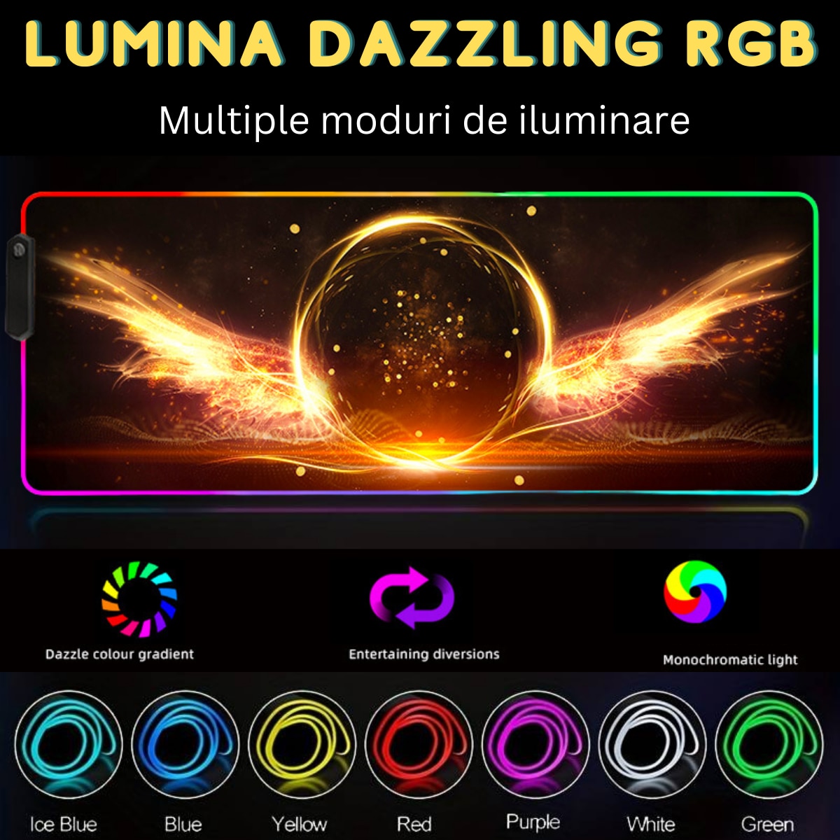 MousePad profesional Gaming RGB mare XXL, Lumini LED, Suprafata moale ...
