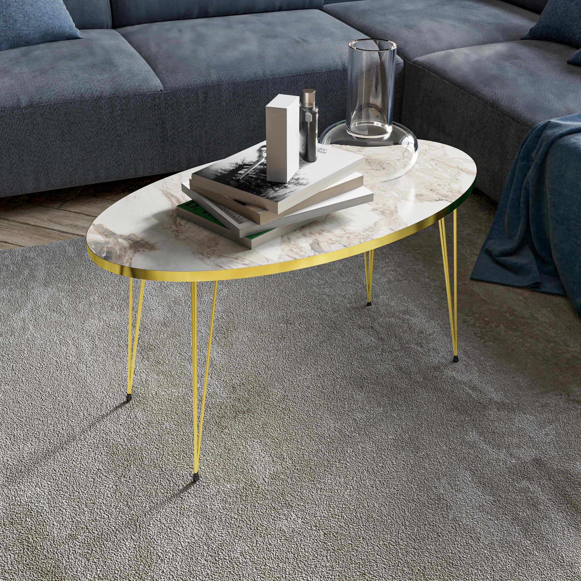 Masa de cafea, en.casa, Skevinge, 43 x 90 x 50 cm, pal, metal, alb ...