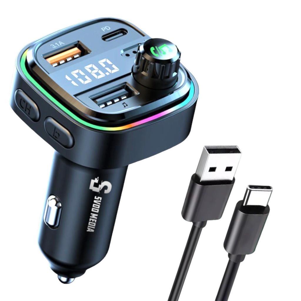 Modulator FM SvodMedia® Bluetooth 5.0 + Cablu USB la Type-C, PD25W ...