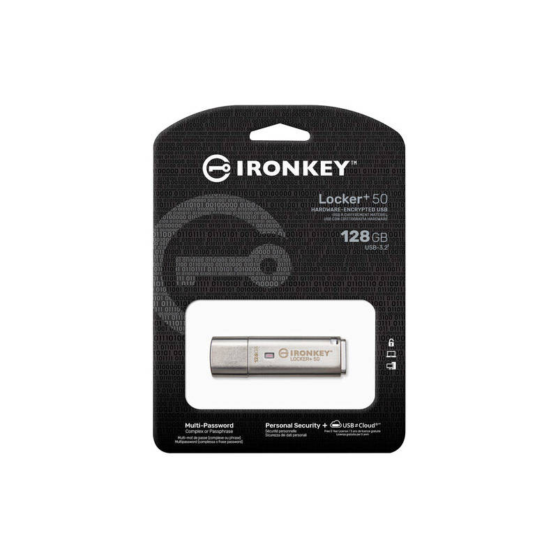 USB памет Kingston IronKey Locker+50 128GB USB 3.2 Silver - eMAG.bg
