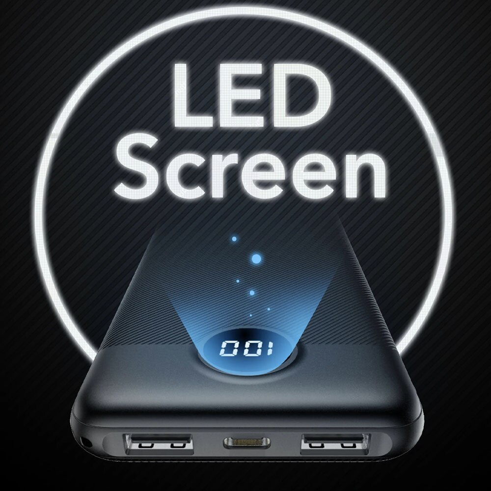 Baterie externa 10000mAh, LED display screen, Power bank portabil, 2 x ...
