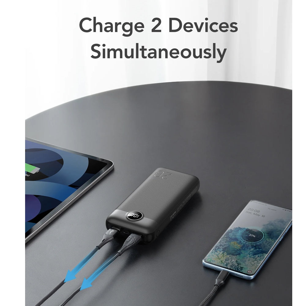 Külső akkumulátor 20000 mAh, hordozható Power bank, 2 bemenet (Micro ...