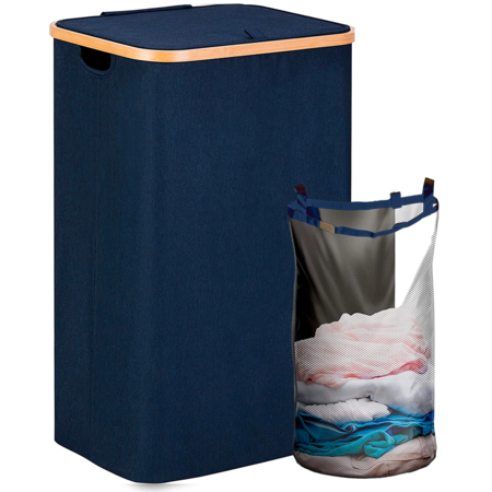 Cos de rufe bambus, pliabil, cu capac si sac de rufe detasabil, 100 L ...