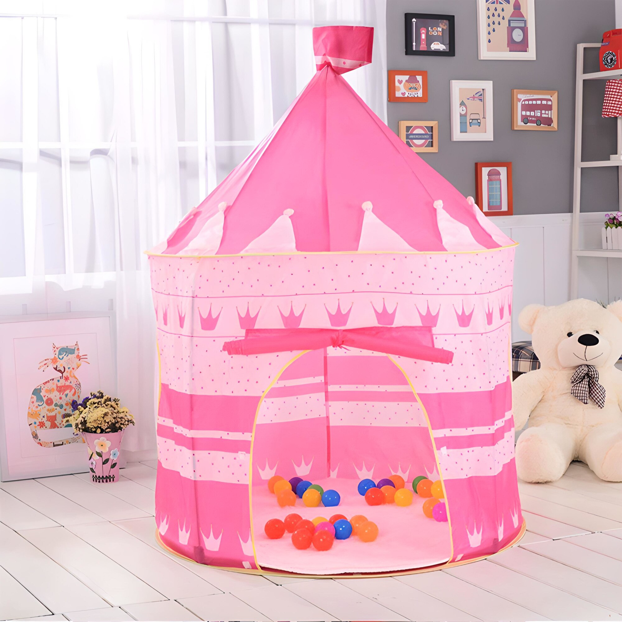 Cort de Joaca pentru Copii, castel printese roz 135 x 105 x 105 cm ...