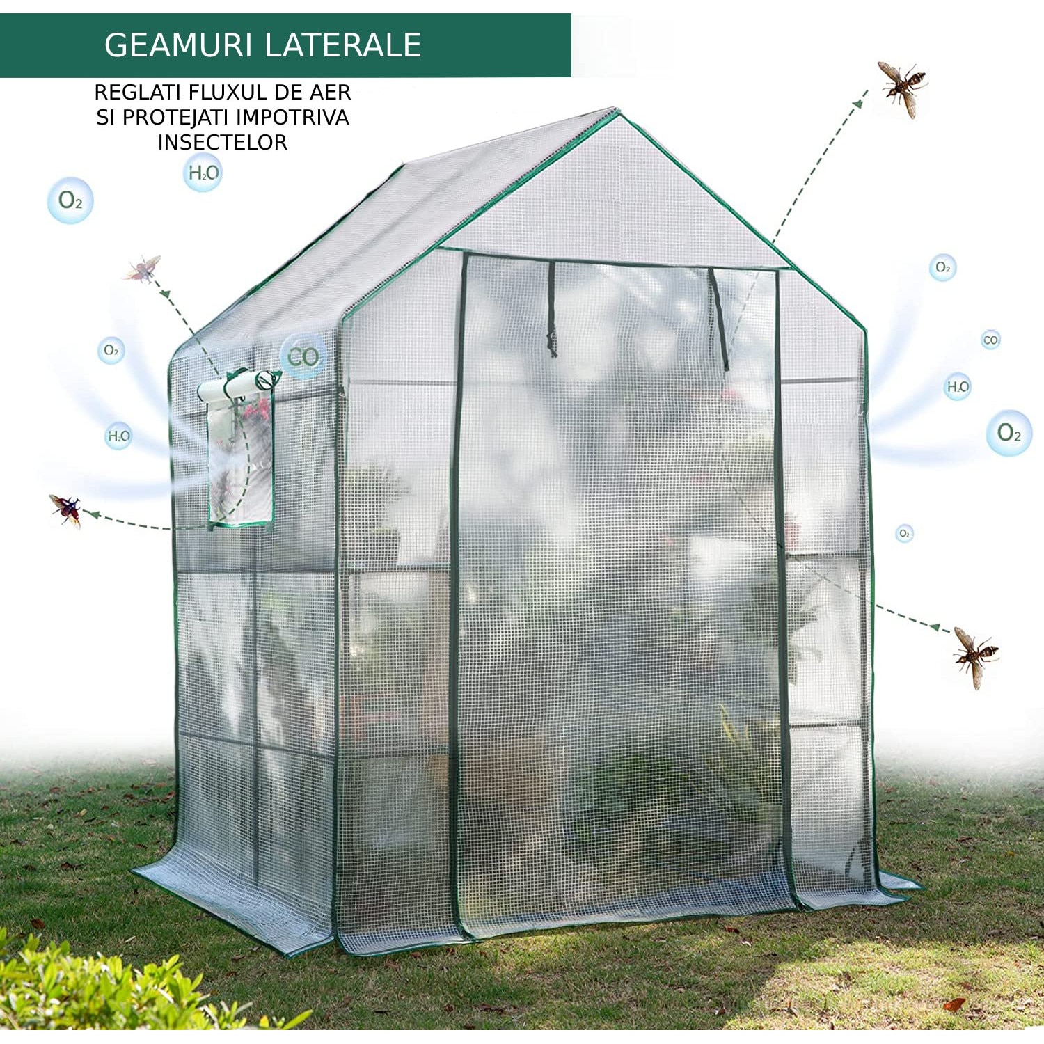 Solar Gradina cu rafturi pentru plante si flori 140 x 140 x 200 cm alb ...