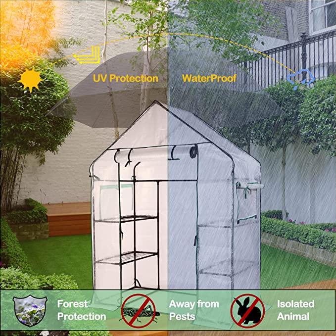 Solar Gradina cu rafturi pentru plante si flori 140 x 73 x 200 cm alb ...