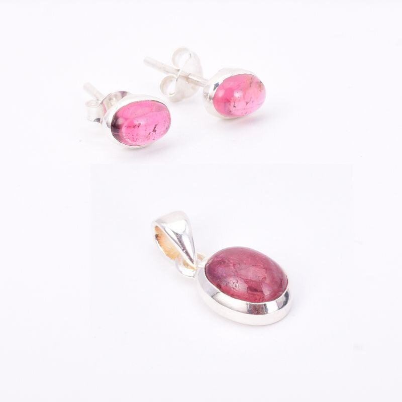 Set argint Boabe de Zmeura cu turmalina roz - cercei si pandantiv - eMAG.ro