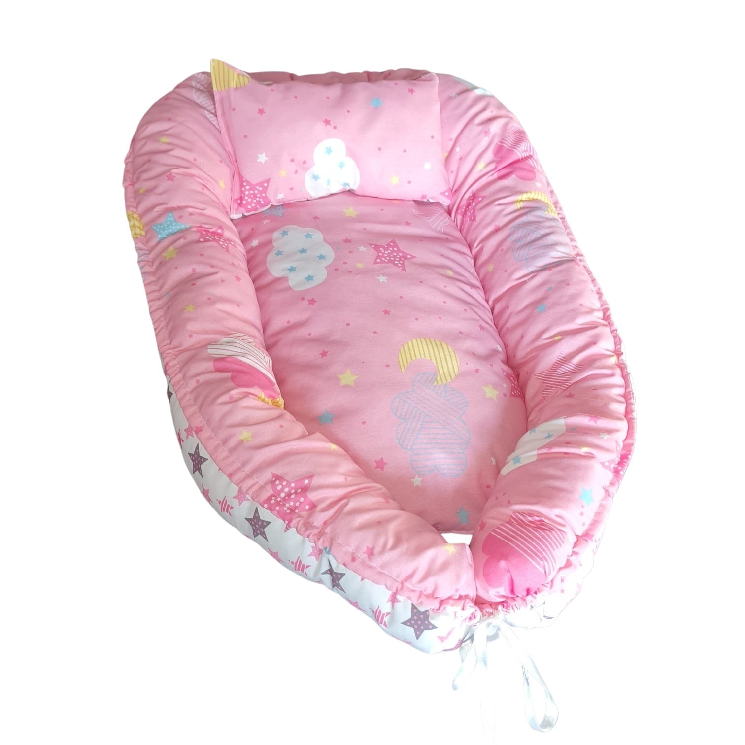 Cosulet bebelus pentru dormit RoTop Baby Nest Cocoon 90x50 cm Roz, husa ...