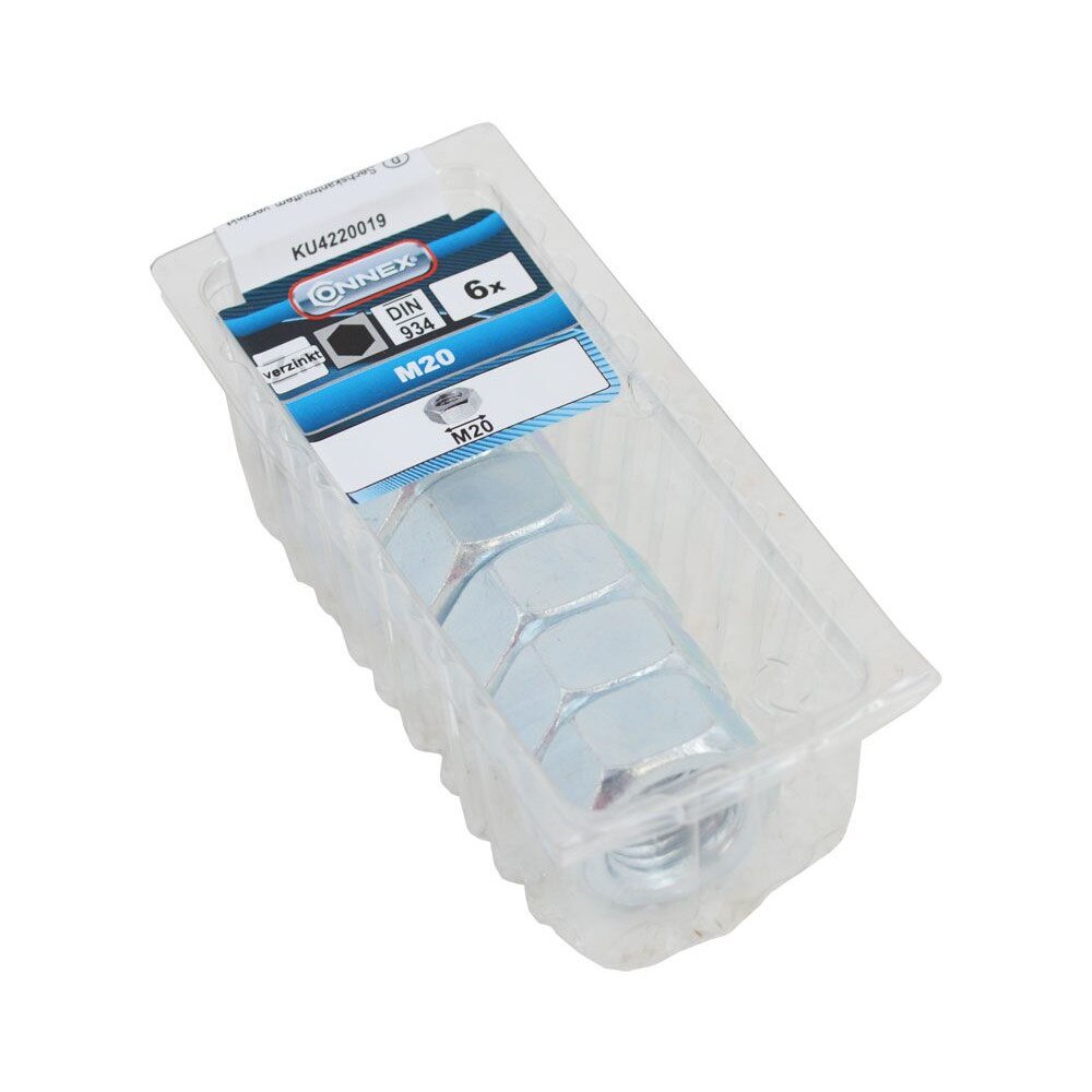 Blister 6 piulite hexagonale cu filet metric DIN 934-6 M20, Connex ...