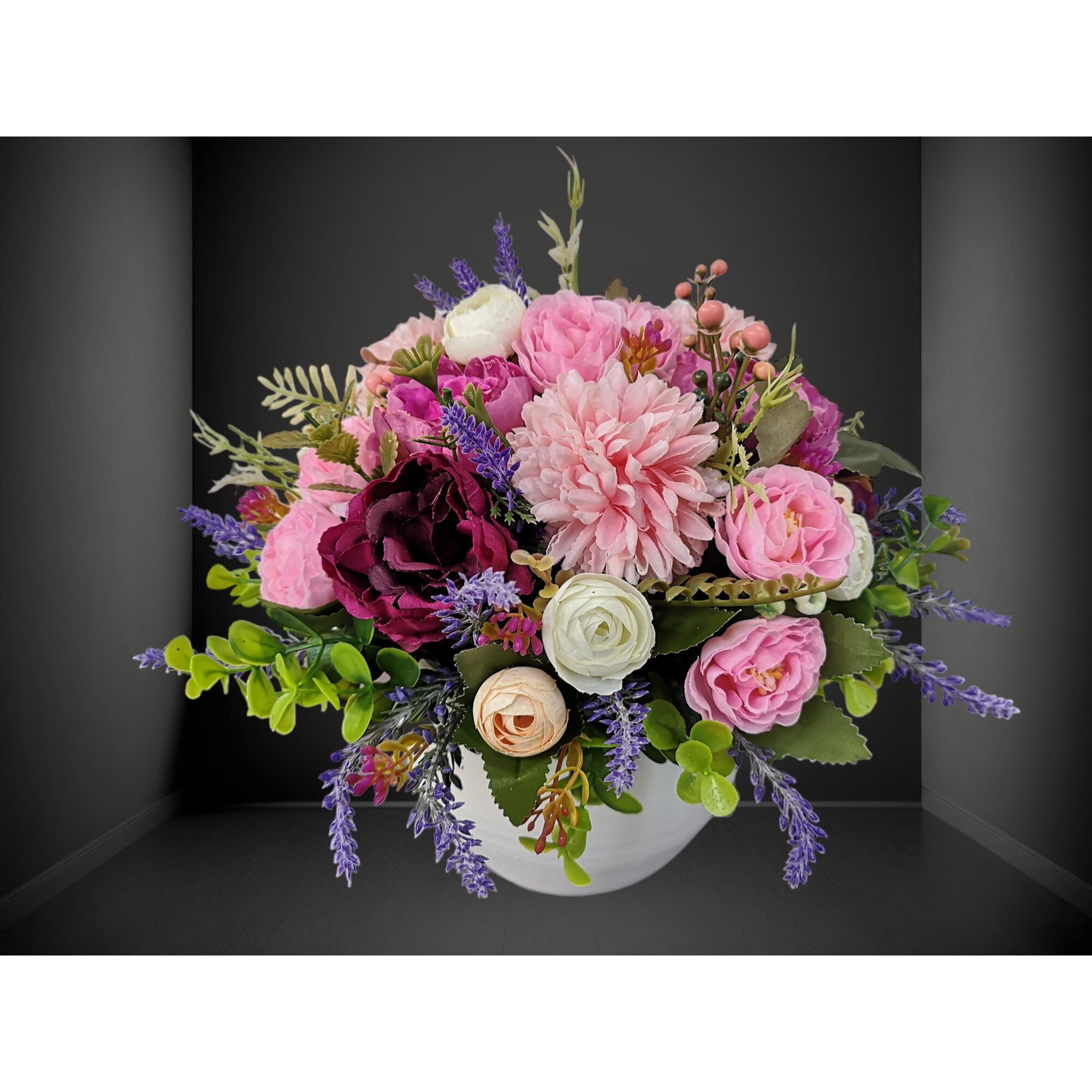 Aranjament floral colorat cu flori artificiale, Dady, 25x22 cm, cu ...